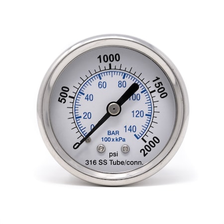 Pic Gauges 2 in Dial, 1/8 in NPT Male Center Back Location, Stainless Steel Case Material PRO ...